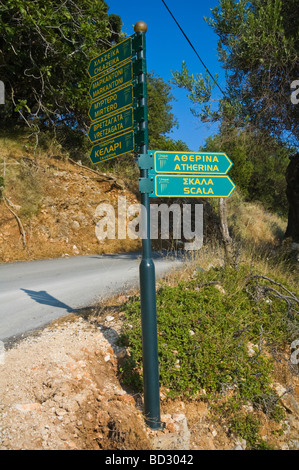 Signpost at Skala on the Island of Kephalonia on the West Coast of ...