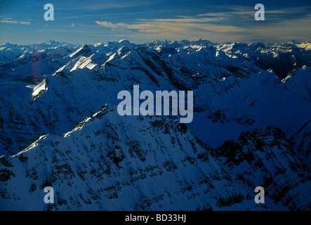 aerial view of the Canadian Rockies along Continental Divide in Banff ...