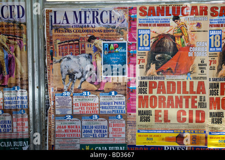 Posters advertising a bull fight in Tarifa, Andalucia, southern Spain ...