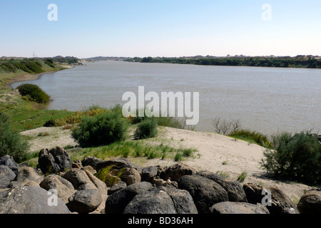 Sudan, Sahara Desert, Fourth Cataract. A Nubian woman stands outside ...