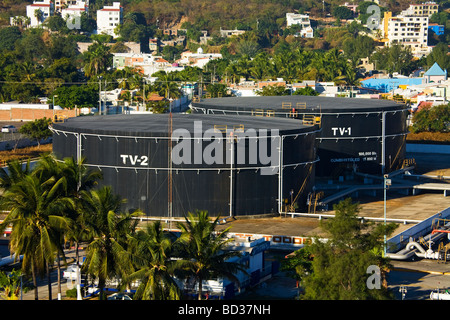 Oil storage tanks, Port of Mazatlan, Sinaloa State, Mexico Stock Photo ...