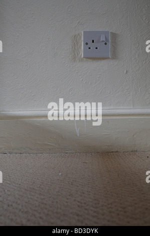 White wall mounted socket board with two electrical sockets and a ...