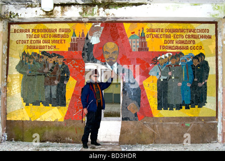 Lenin mural at the abandoned Soviet submarine base on Simushir Island ...
