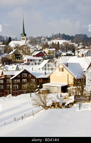 Winter view of Teufen, Appenzell Ausserrhoden village, Switzerland ...