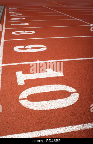 Close up of lane numbers on an athletics race track Stock Photo - Alamy