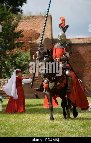 Heavy medieval cavalry knight with lance on military horse. Taken in ...
