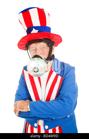 American icon Uncle Sam wearing a gas mask Full body isolated Stock ...