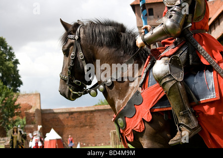 Medieval cavalry knight on a horse with full plate armor and sword ...