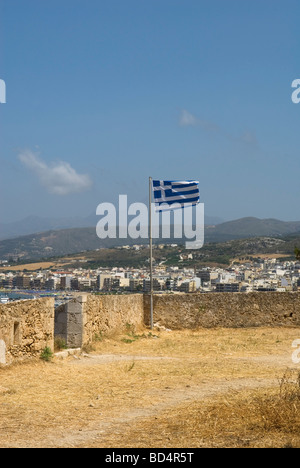 Greek flag on Rethymno castle, Crete, Greece Stock Photo - Alamy