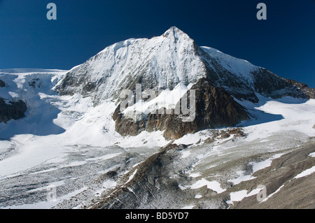 View of glacier Glacier de Cheilon and mountain peak Mont Blanc de ...