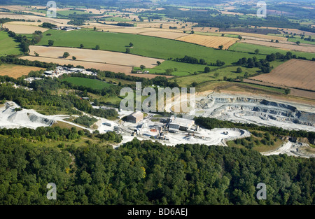 Wenlock Edge quarries in Shropshire England Uk. aerial view Stock Photo ...