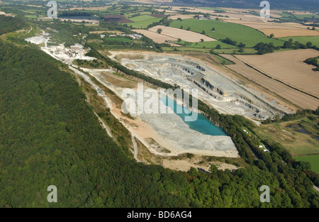 Aerial view of Wenlock Edge and quarry in Shropshire England Uk Stock ...