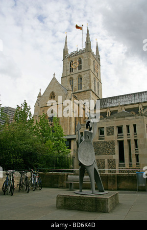 London, UK. Southwark Cathedral. Statue above the south door: Christ In ...