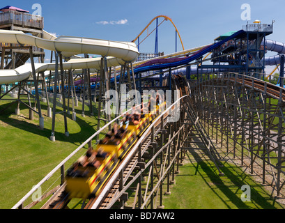 People on wooden roller coaster Mighty Canadian Minebuster at Canada's ...