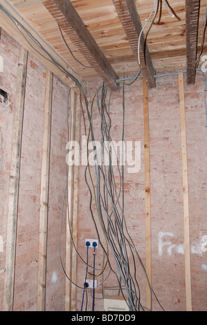 first fix electrical installation in a new build extension Stock Photo - Alamy