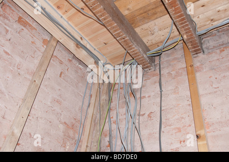 first fix electrical installation in a new build extension Stock Photo - Alamy
