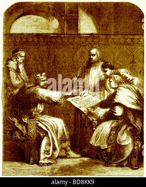 King John signing the Magna Carta in Runnymede in 1215. Comic history ...