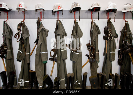 Firefighters coat rack Stock Photo - Alamy