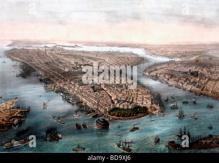 Old aerial view of Brooklyn, New York. By Parsons and Charles, Ed ...