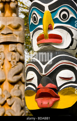 Decorative native Totem Poles in Stanley Park, Vancouver, Canada Stock ...
