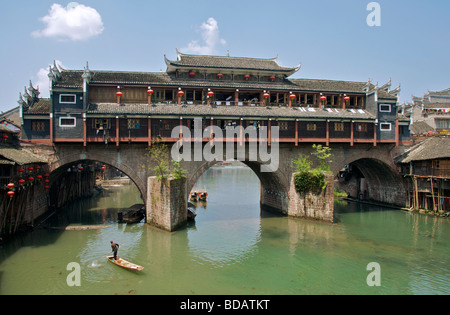 Hong Qiao Bridge spanning Tuo River Ancient Town of Fenghuang Hunan ...