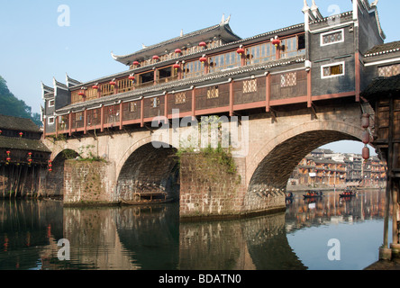 Hong Qiao Bridge spanning Tuo River Ancient Town of Fenghuang Hunan ...