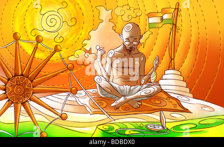 Mahatma Gandhi working on charkha spinning wheel, India, Asia, 1946 ...