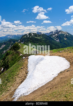 View along the Karavanke mountain ridge from Golica to Stol on the ...