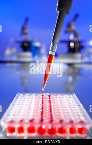 Science concept: Red Scientific Research on textured concrete wall ...