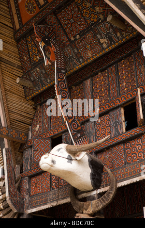 A rice farming village with traditional Torajan Tongkonan long houses ...