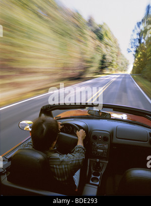 The view from a car driving down a road surrounded by trees under ...