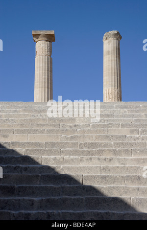 Pillars and steps of the Acropolis at Lindos , Rhodes , Dodecanese ...