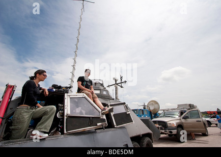 The storm chasers of the TIV 2 or "Tornado Intercept Vehicle 2" prepare ...