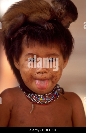 Arara Indigenous People, Amazon rain forest, Brazil. Hunter using cow ...