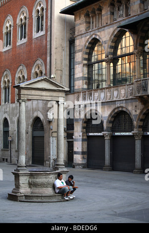 Milan, (Italy), the medieval Merchants Square (Piazza Mercanti) in the ...
