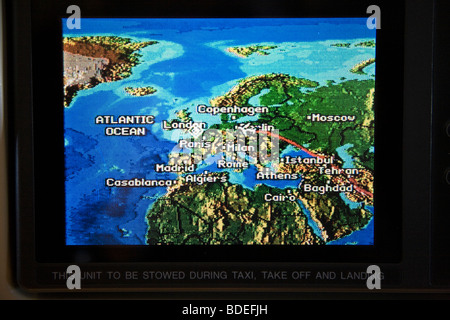 Aeroplane aircraft flight monitor showing arrival time at destination ...