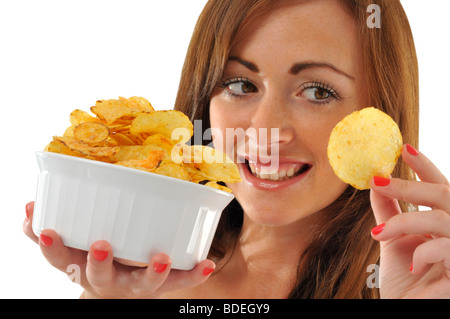 GIRL EATING POTATO CHIPS OR CRISPS Stock Photo - Alamy