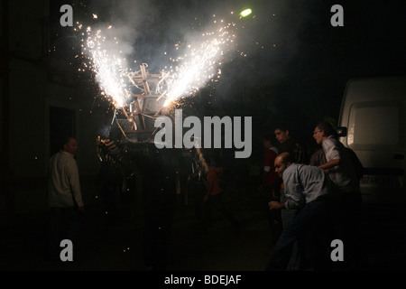 A "Toro de Fuego" (Fire Bull), a traditional folklore party night in ...