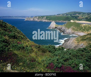 View of the Gower Peninsula coastline showing Pobbles Bay and Great Tor ...