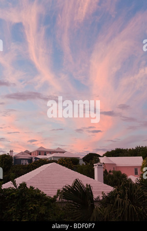 Bermuda, traditional white stone roofs on colourful Bermuda houses ...