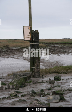 Warning sign for dangerous sinking mud on the beach at Burnham on Sea ...