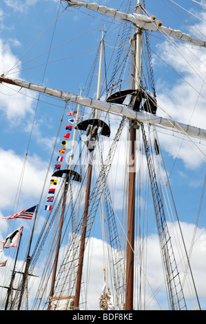 tall-ship tall-ships three masts with unfurled top sail on mast with ...