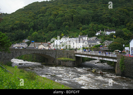 Lynmouth, River Gorge with the confluence of the West Lyn and East Lyn ...