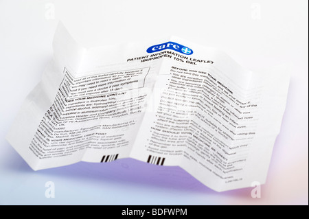 "Patient instruction" leaflet on the usage of Ibuprofen 10% gel Stock ...