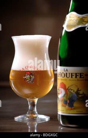 Bottle of Belgian Chouffe blonde beer isolated on a white background ...