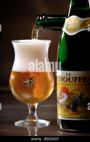 Bottle of Belgian Chouffe blonde beer isolated on a white background ...
