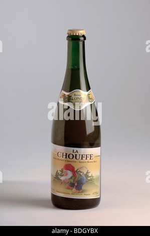 Bottle of Belgian Chouffe blonde beer isolated on a white background ...