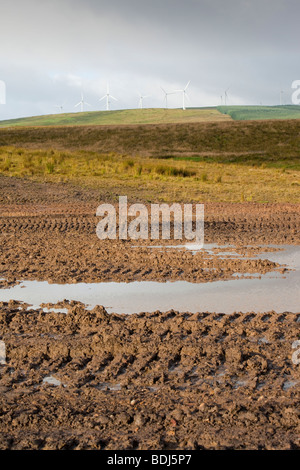 Hagshaw Hill wind farm above an abandoned open cast coal mine in ...