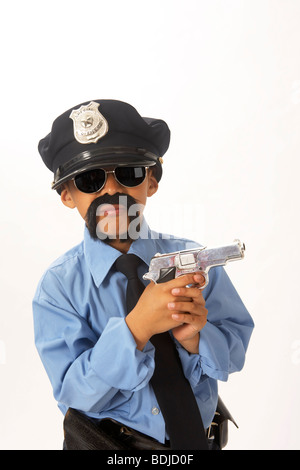 Little Boy Dressed up as a Police Officer Top View Fisheye Stock Photo ...