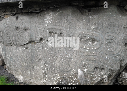 Stone Carvings at Newgrange world Heritage site county Meath Ireland ...